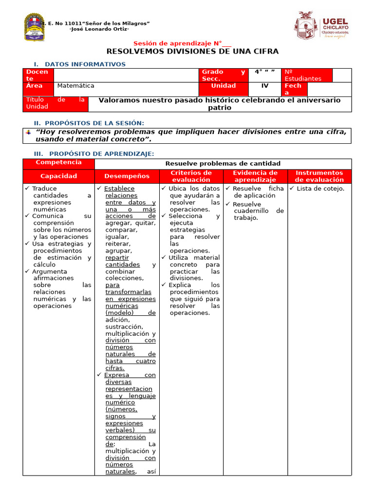 Divisiones de Una Cifra en Matemáticas | PDF | Aprendizaje | Evaluación