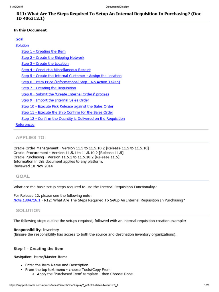 Internal Requisition Setup Steps in Oracle | PDF | Receipt | Software ...
