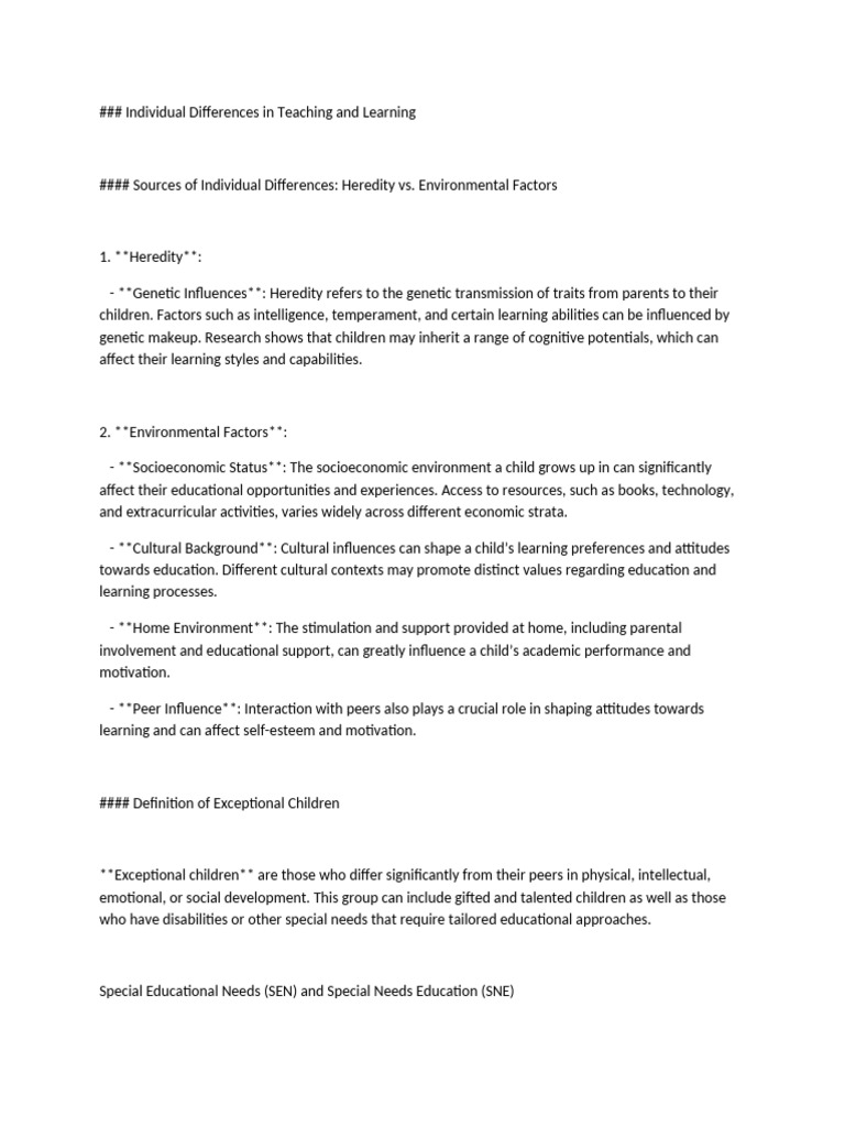 Individual Diff-WPS Office | PDF | Special Education | Mental Disorder