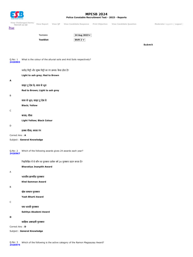 MP Police Constable 2023 Question Paper and Answer Key PDF Aug 24 2023 ...