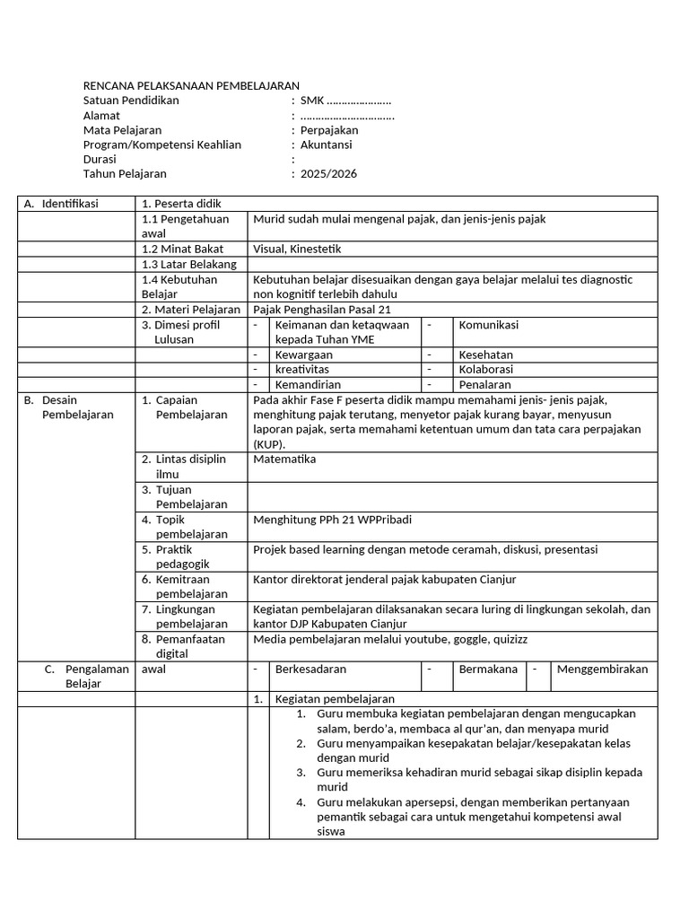 RPP Deep Learning Perpajakan | PDF