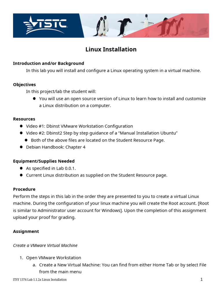 ITSY 1374 Lab 1.1.2a Linux Installation-1 | PDF | Superuser | Linux