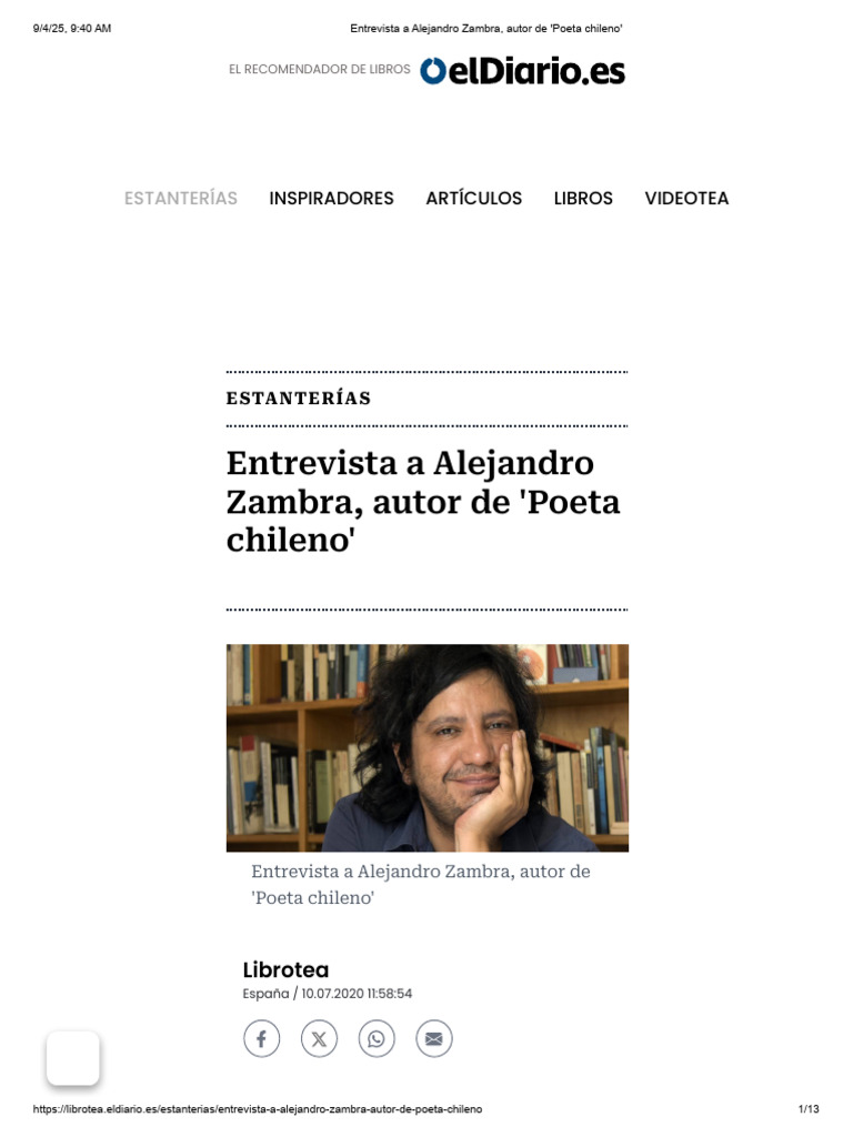 Entrevista A Alejandro Zambra, Autor de 'Poeta Chileno' | PDF | Novelas ...