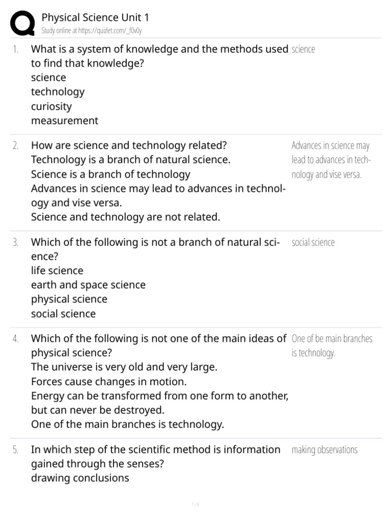 Physical Science Unit 1 | PDF | Science | Experiment