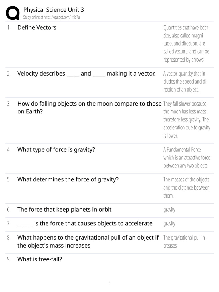 Physical Science Unit 3 | PDF | Force | Weight
