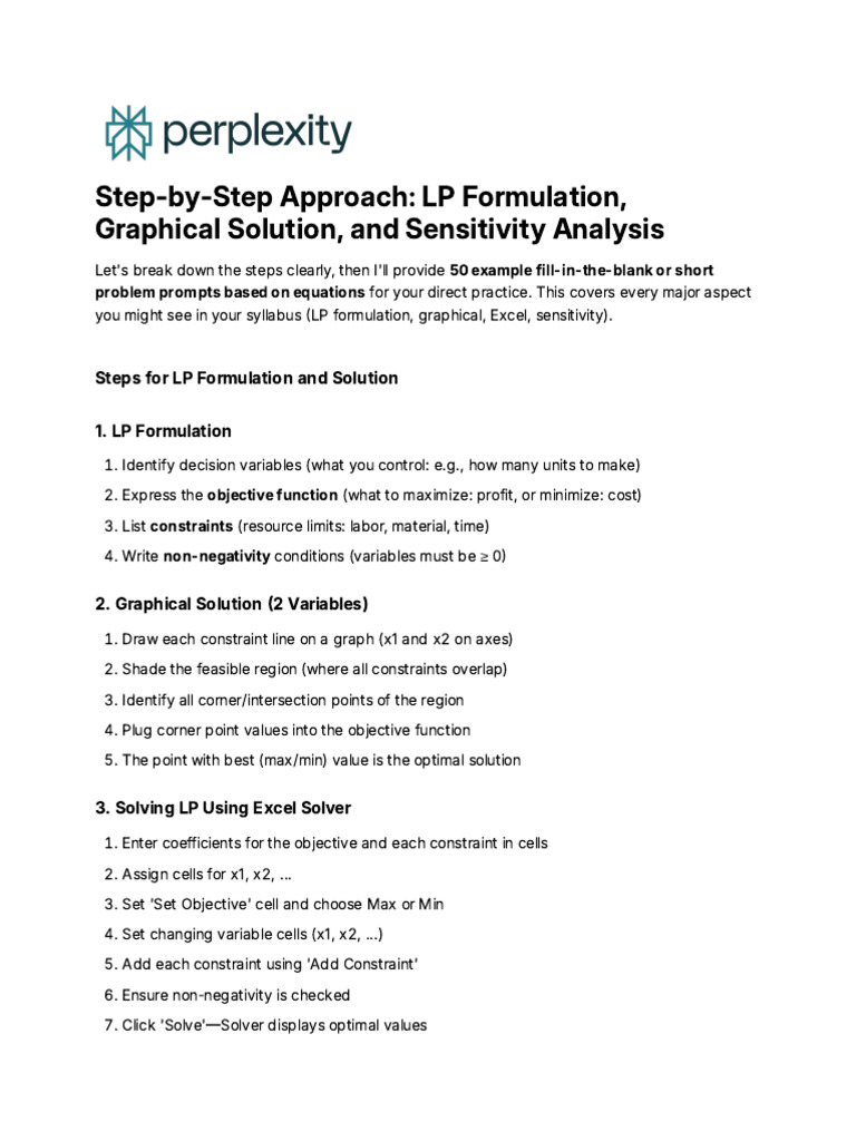 Step-by-Step Approach - LP Formulation, Graphical S | PDF | Mathematical Optimization ...