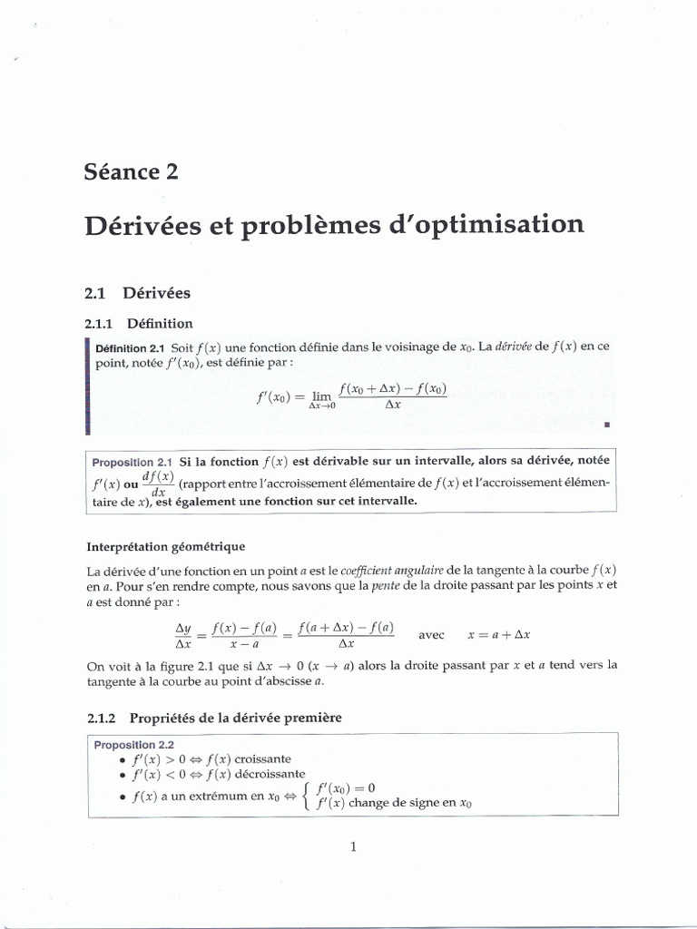 Dérivées Et Problèmes D'optimisation - Séance 2 | PDF
