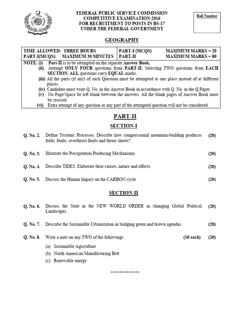 Geography css past paper all | PDF | Oceans | Nature