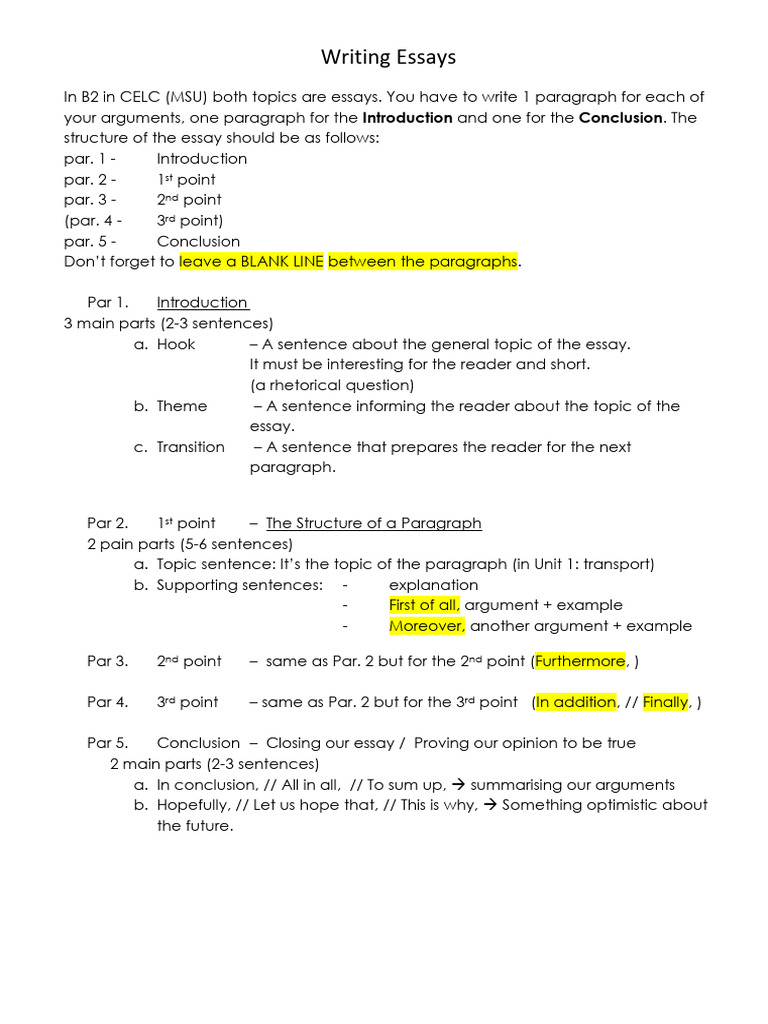 Essay Writing in B2 in CELC | PDF