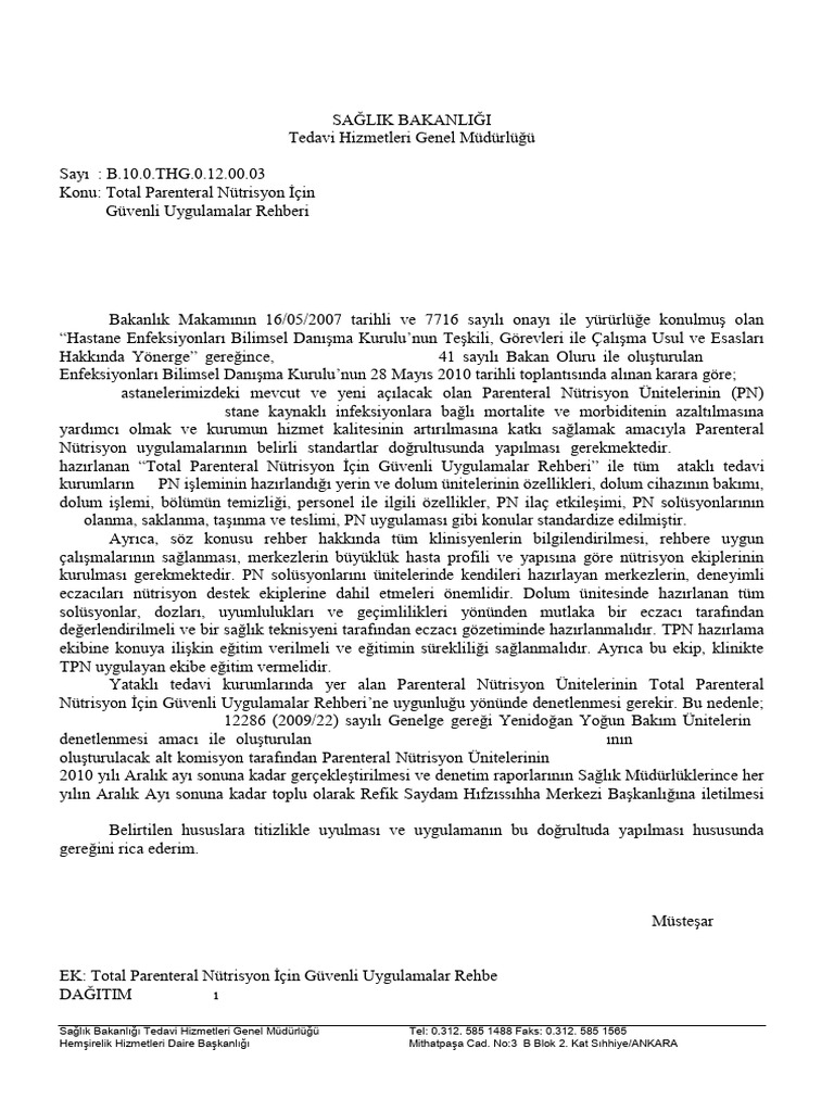 Total Parenteral Nutrisyon Icin Guvenli Uygulamalar Genelge Ve ...