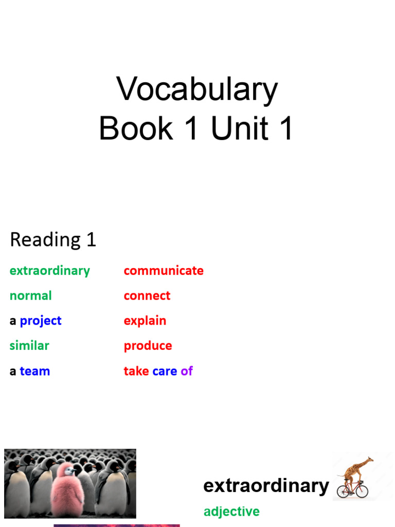 Book 1-U1 Vocabulary Slides | PDF | Adjective | Verb