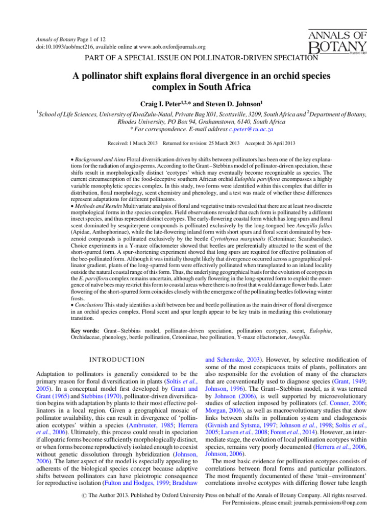 A Pollinator Shift Explains Floral Divergence in An Orchid Species ...