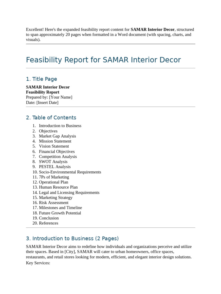 Feasibility Report for SAMAR Decor | PDF | Interior Design | Business