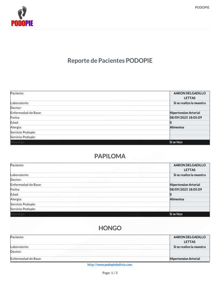 Reporte de Paciente: Aaron Delgado Lettas | PDF | Enfermedades y ...