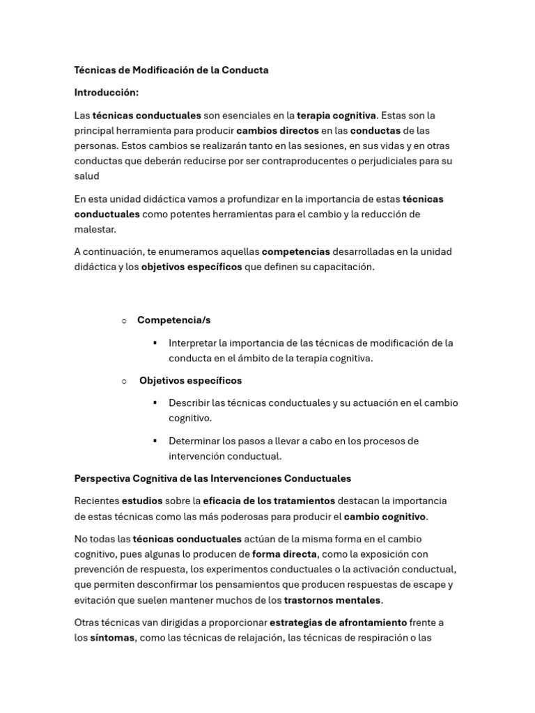 Técnicas de Modificación Conductual en Terapia | PDF | Terapia ...