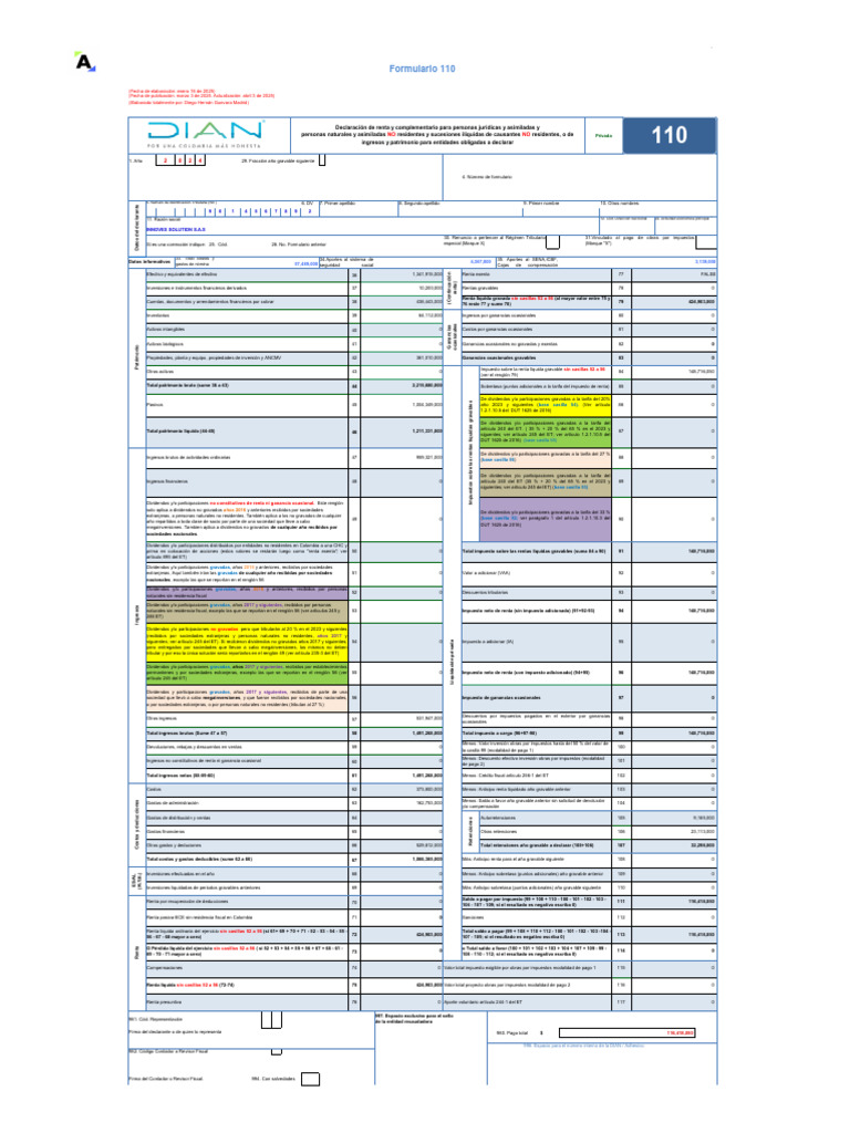 Formulario 110 de la DIAN 2025 | PDF | Dividendo | Impuestos