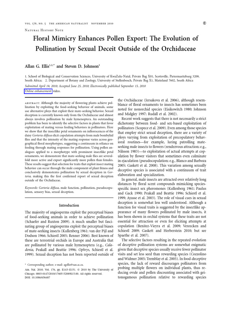 Floral Mimicry Enhances Pollen Export: The Evolution of Pollination by Sexual Deceit Outside of ...