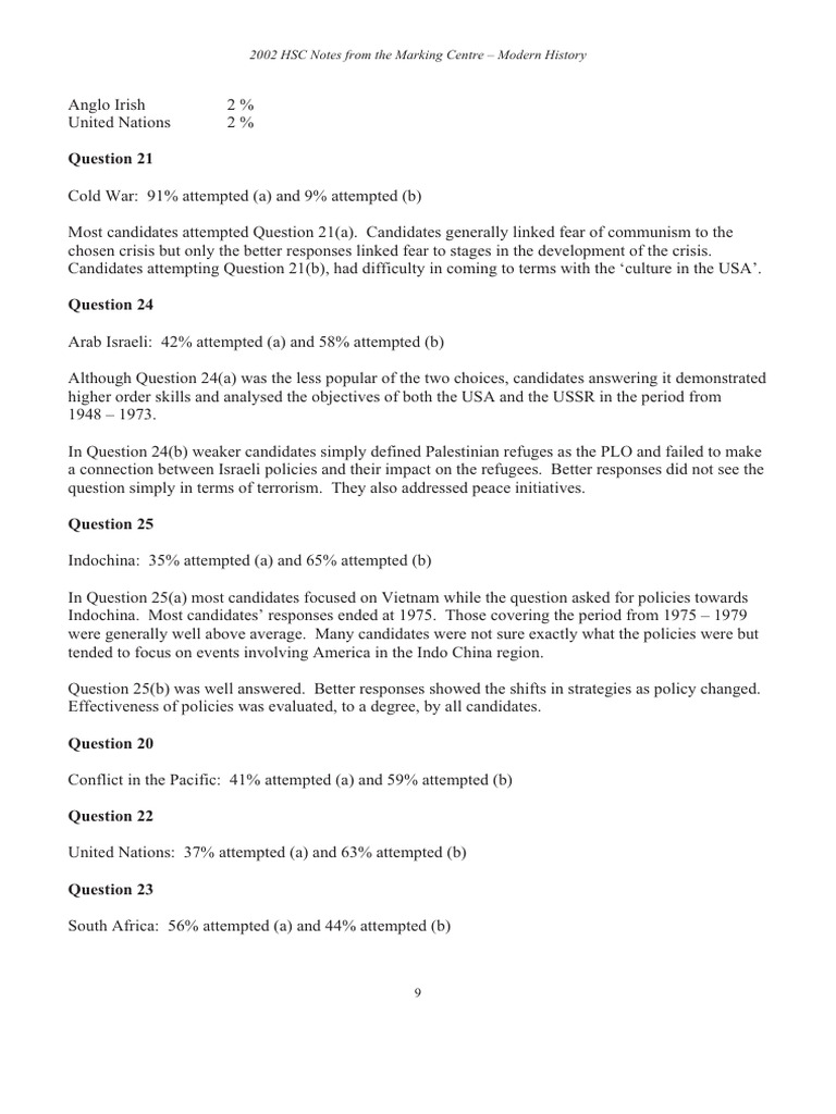 2002 - 2. HSC Modern History (Marking Notes - Feedback) 9 2 | PDF