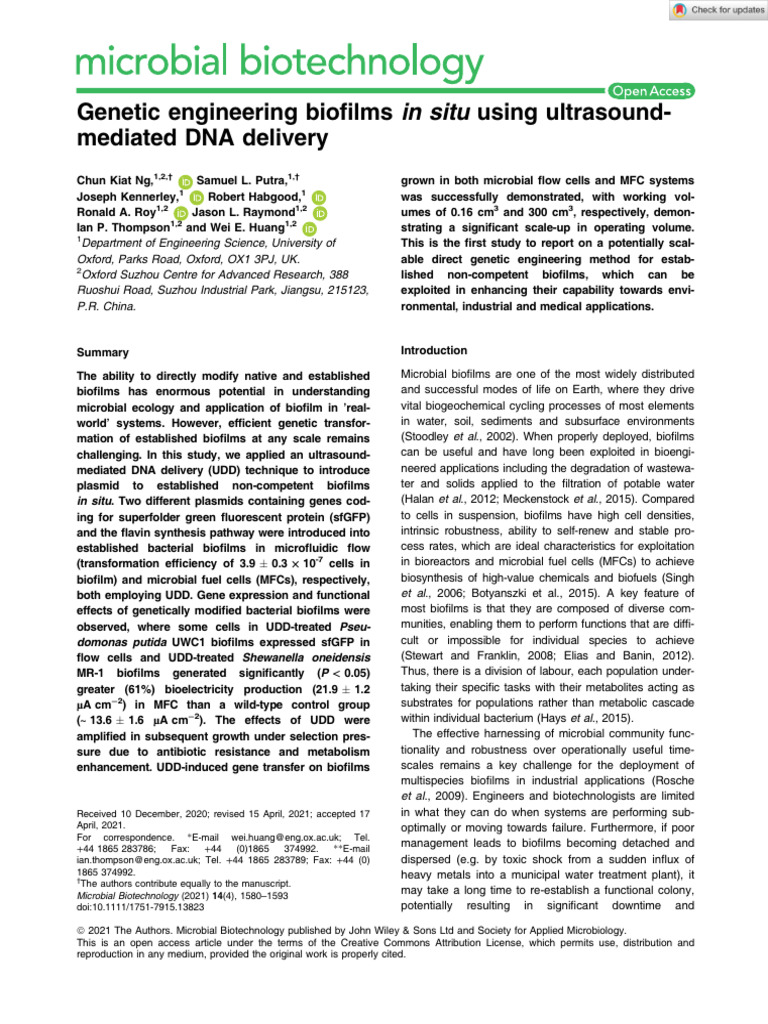 Microbial Biotechnology - 2021 - NG - Genetic Engineering Biofilms in ...