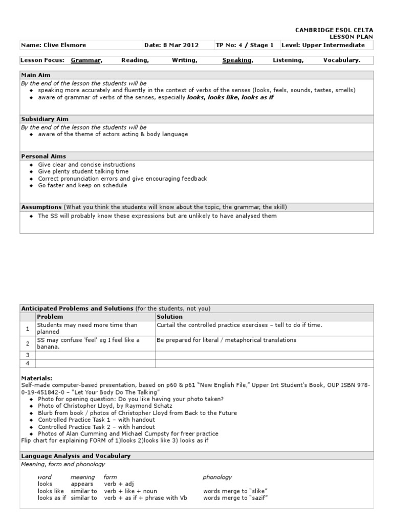 Lesson Plan Tp4 Looks Like | PDF | Sentence (Linguistics) | Phrase