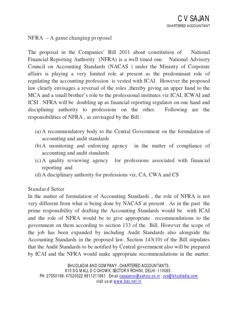 National Financial Reporting Authority (NFRA) - A Perspective | PDF ...