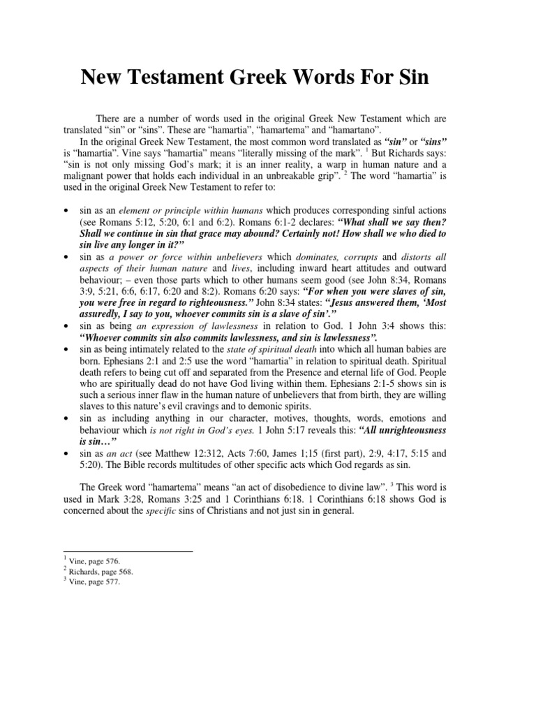 New Testament Greek Words For SIN | PDF | New Testament | Sin