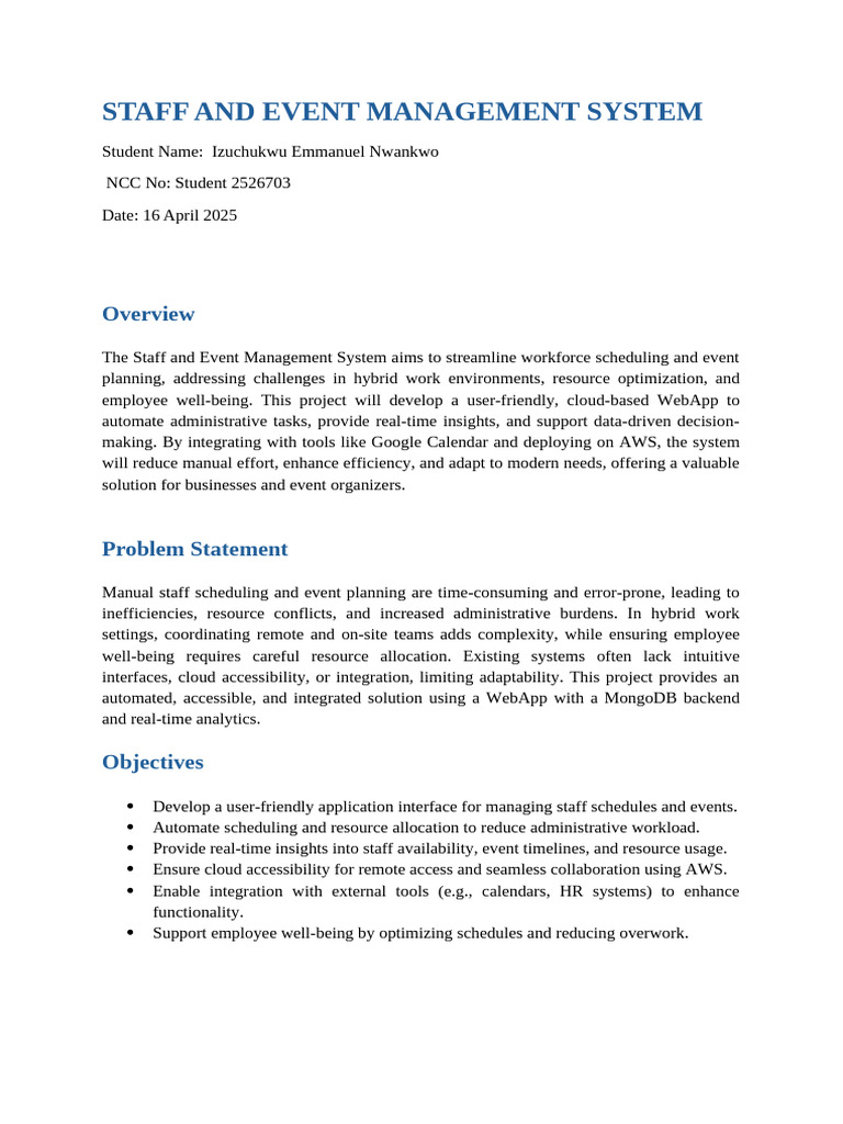 Staff and Event Management System | PDF | Cloud Computing | Software ...
