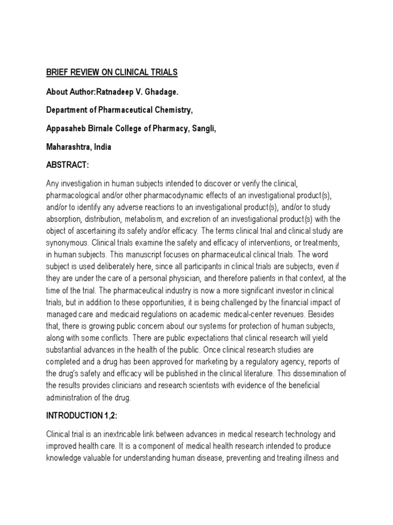 Brief Review On Clinical Trials | PDF | Institutional Review Board ...