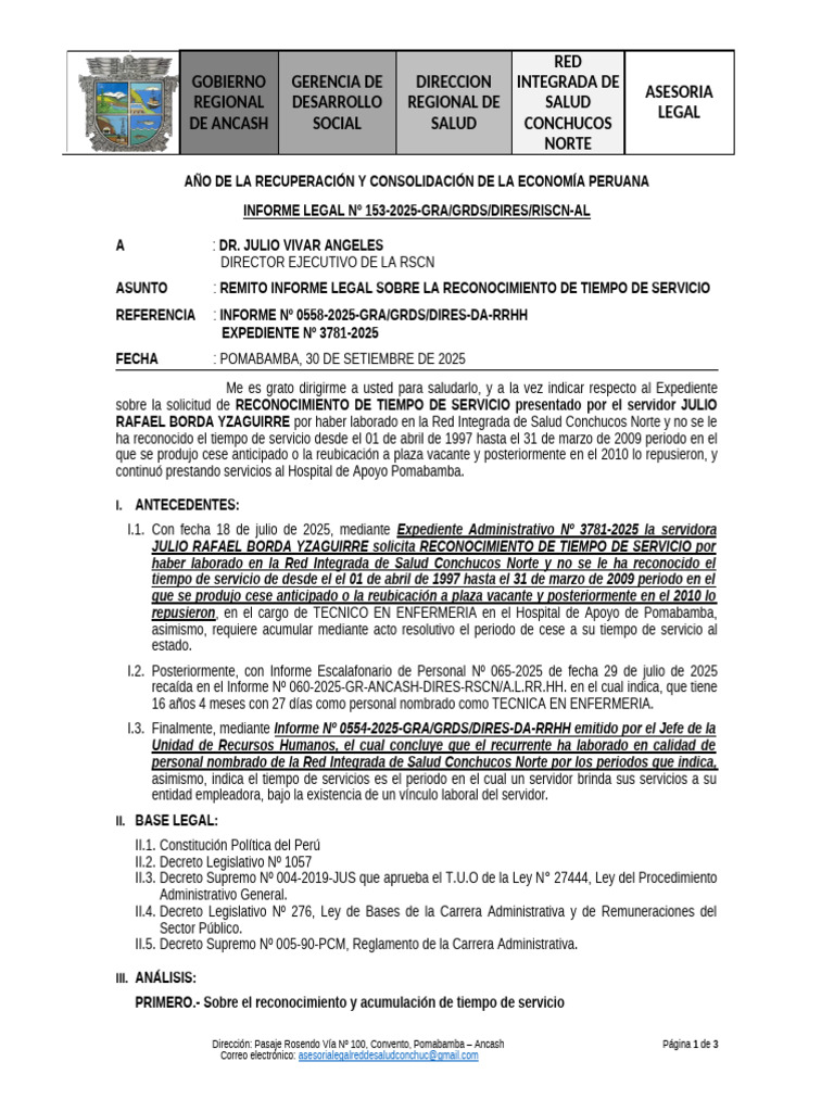 Informe Legal #153-2025-Gra-grds-dires-riscn-Al - Julio Rafael Borda ...