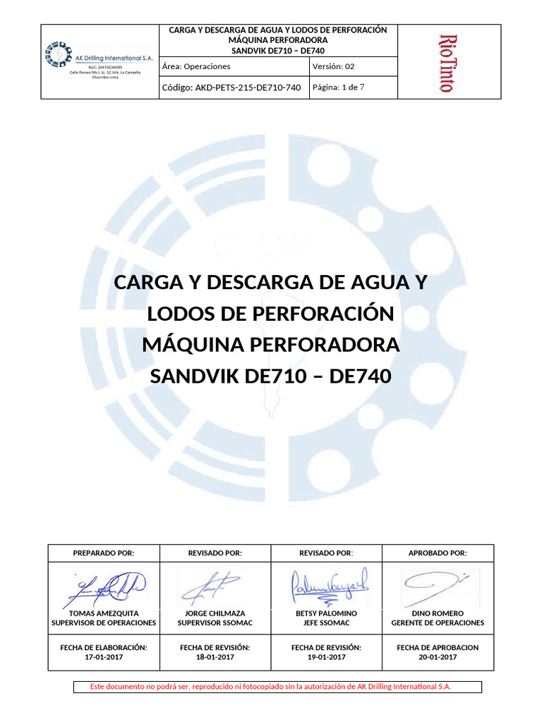 AKD-P-215-OPE-ED710-740 Carga y Descarga de Agua y Lodos de Perforacion ...
