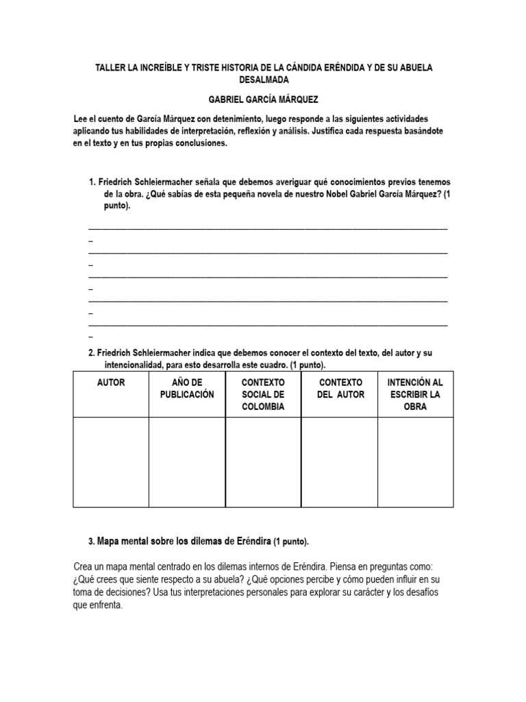 Taller La Increíble y Triste Historia de La Cándida Eréndida y de Su ...