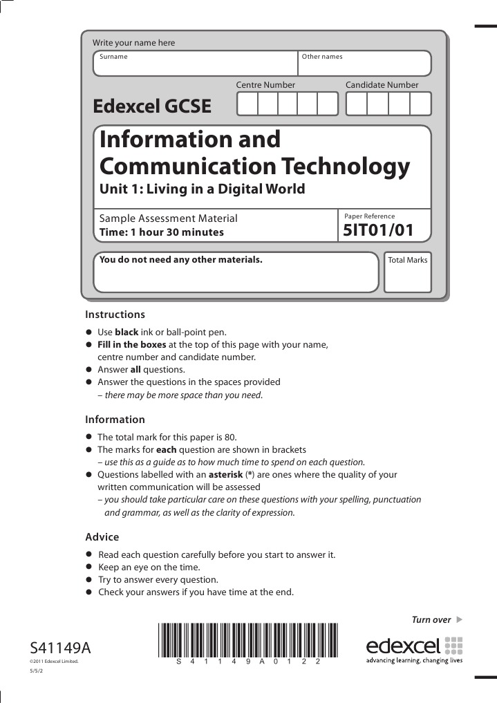 Edexcel GCSE ICT Unit 1 Sample Paper | PDF | Laptop | Web Page