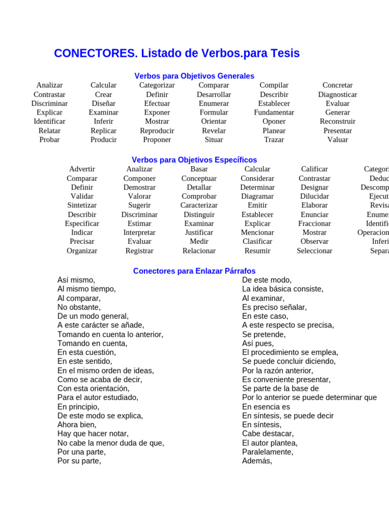 Verbos y Conectores para Tesis | PDF | Puntuación | Razón