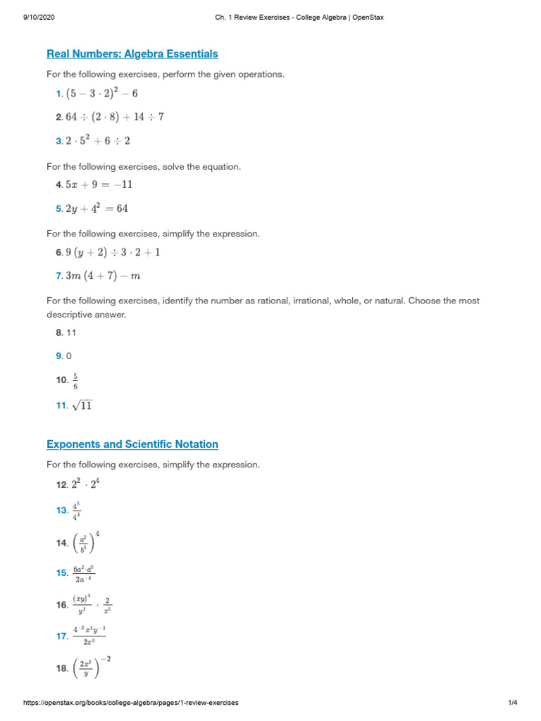 Ch. 1 Review Exercises - College Algebra _ OpenStax | PDF ...