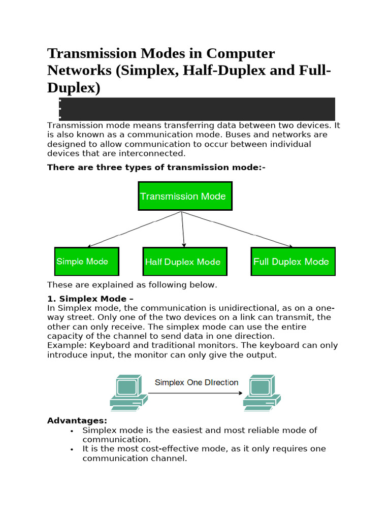 DATA Transmission Modes in Computer Networks | PDF | Duplex (Telecommunications) | Computer ...