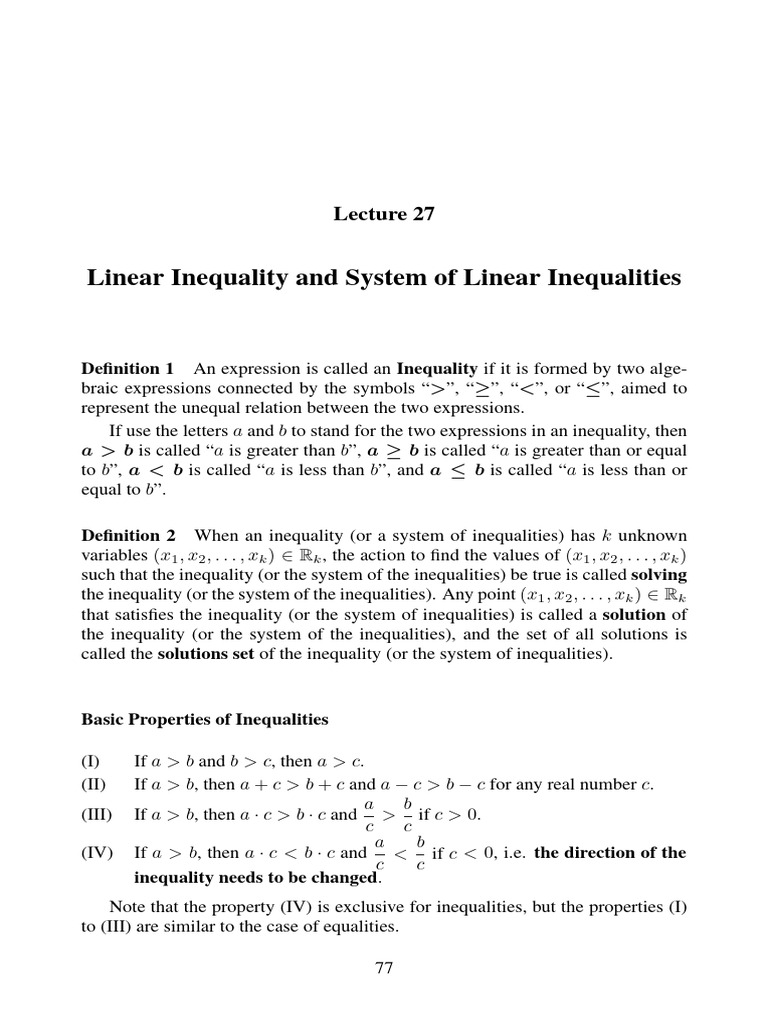 Linear Inequalities and Solutions Guide | PDF | Inequality (Mathematics ...