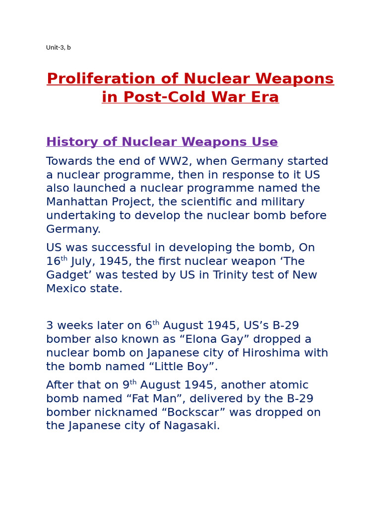 Nuclear Weapons Proliferation History | PDF | Treaty On The Non ...