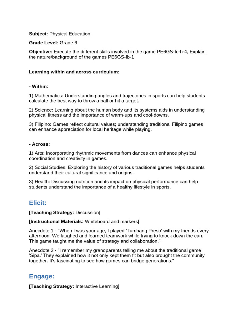 Grade 6 Physical Education Games Guide | PDF | Physical Education ...