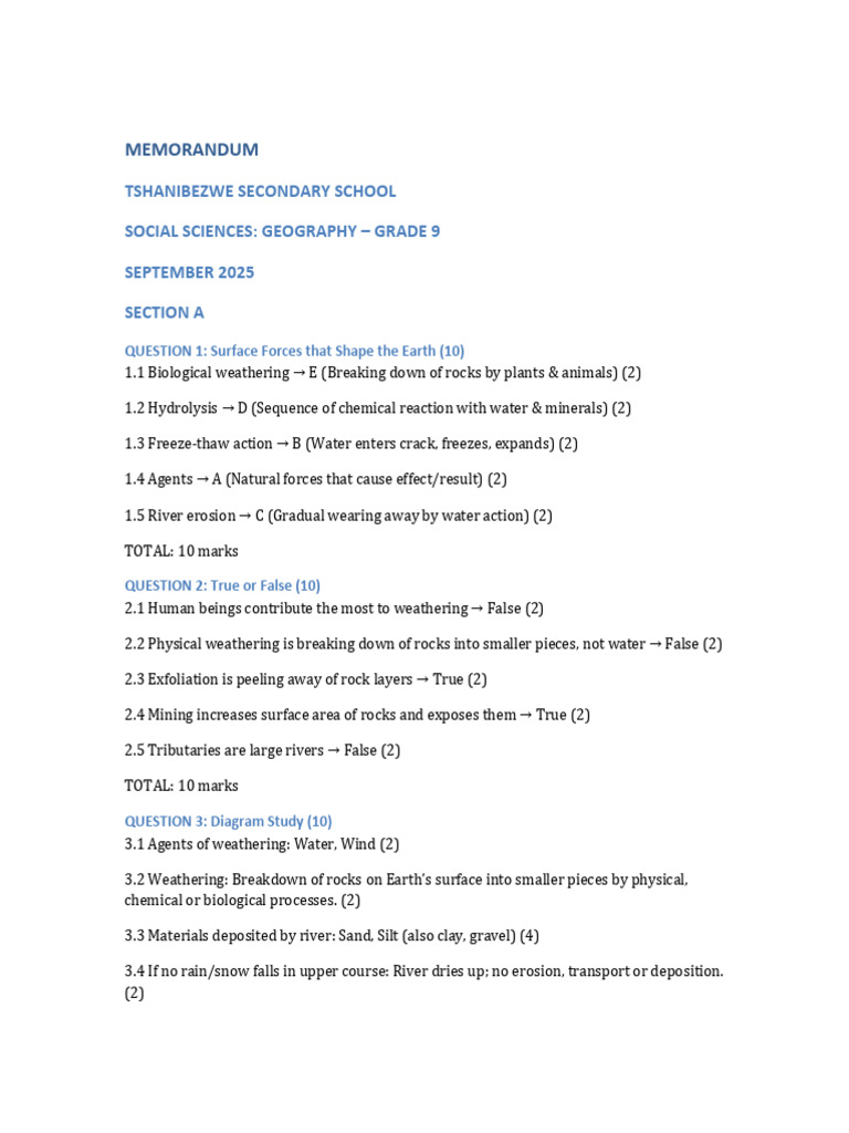 Grade 9 Geography: Weathering & Erosion | PDF