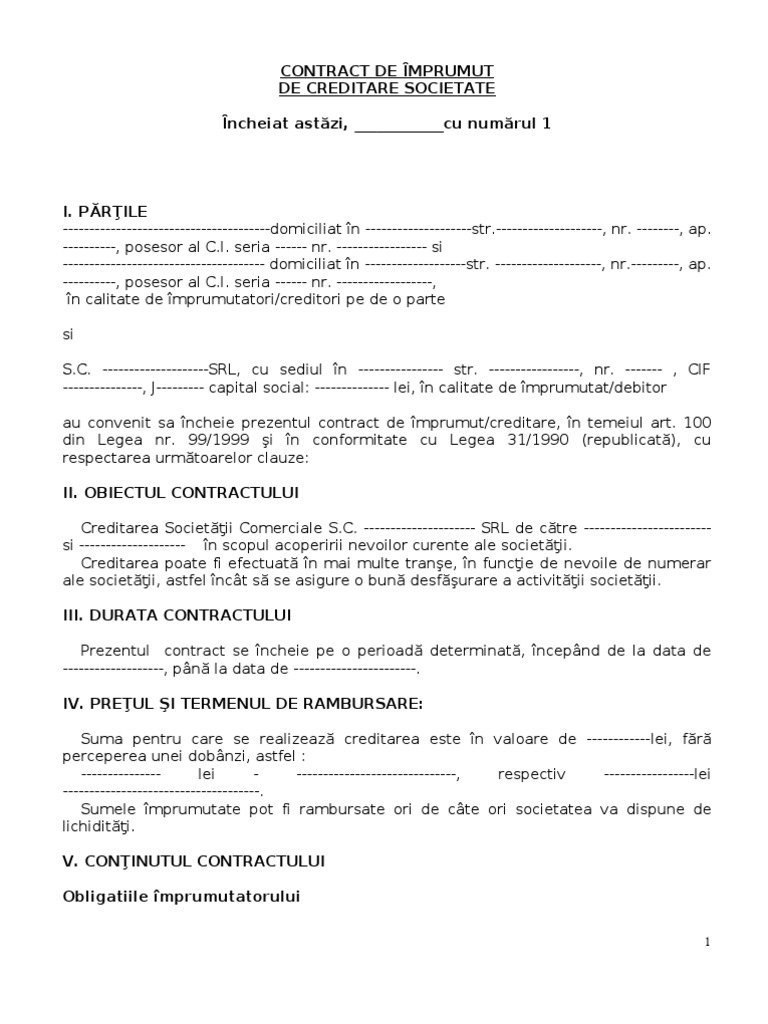 Contract de Creditare Societate Model | PDF