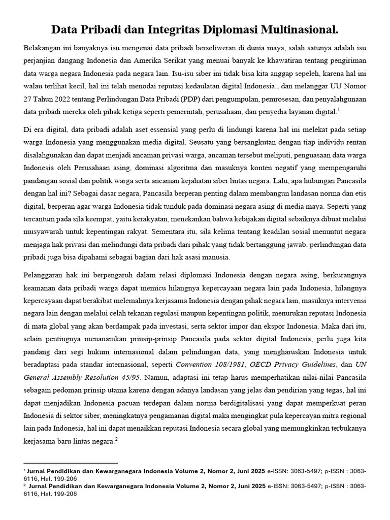Data Pribadi Dan Integritas Diplomasi Multinasional | PDF