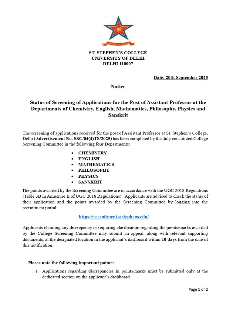 Screening Notice For The Applicants 20sep25 | PDF