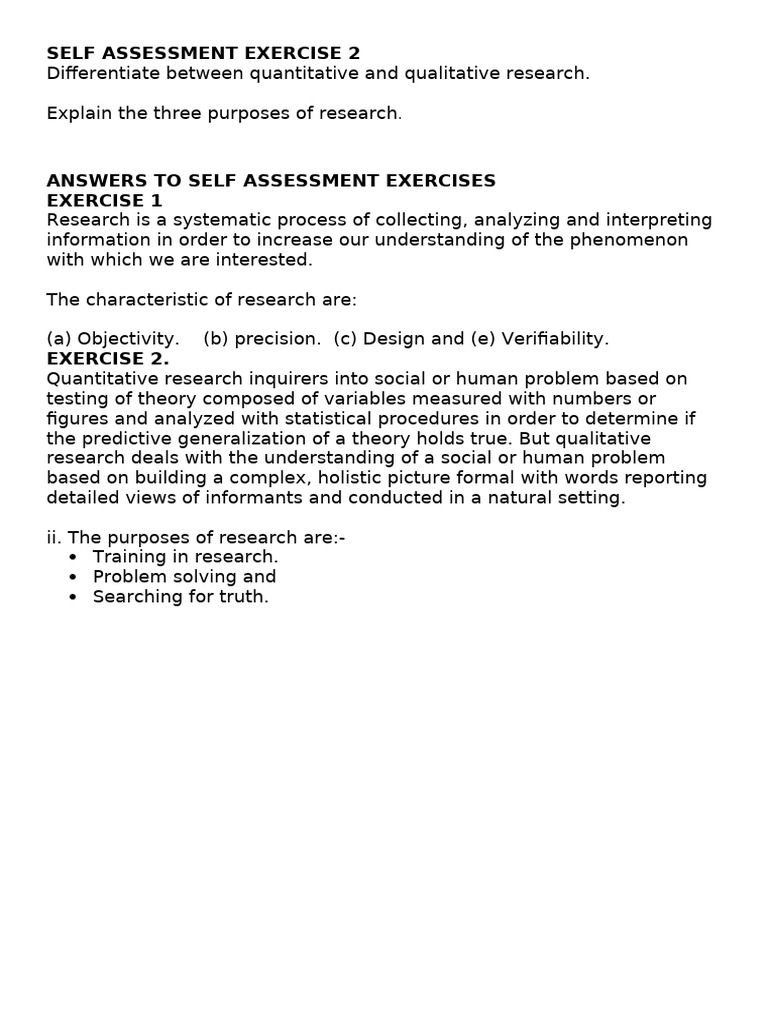 Self Assessment Exercise 2 | PDF
