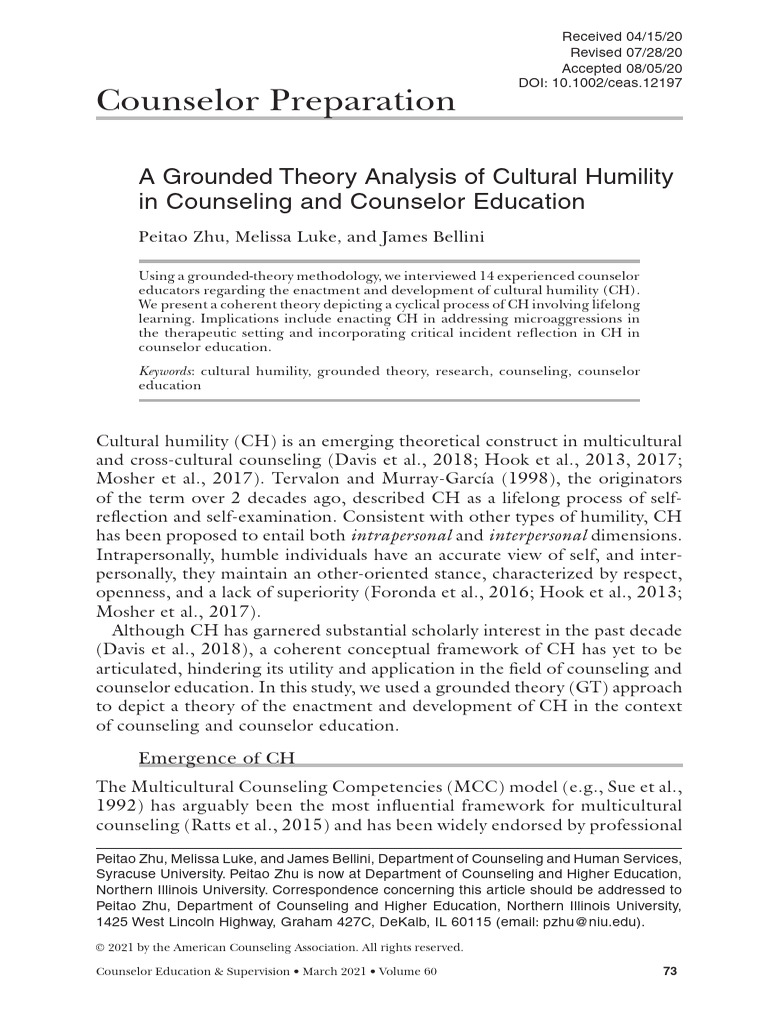 A Grounded Theory Analysis of Cultural Humility in Counseling and ...