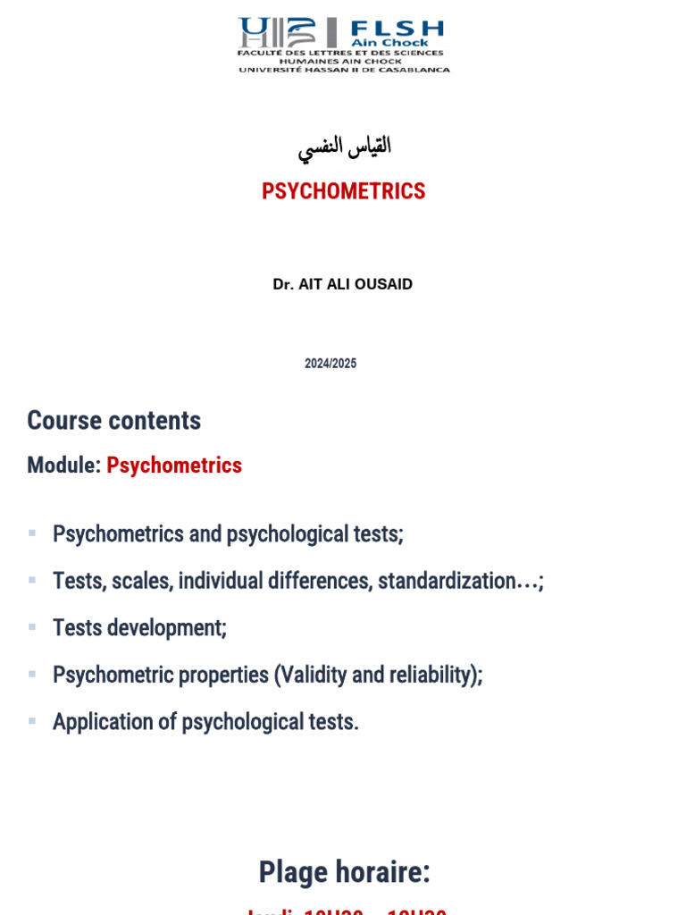 Psychometrics Course Overview 2024/2025 | PDF | Psychometrics ...