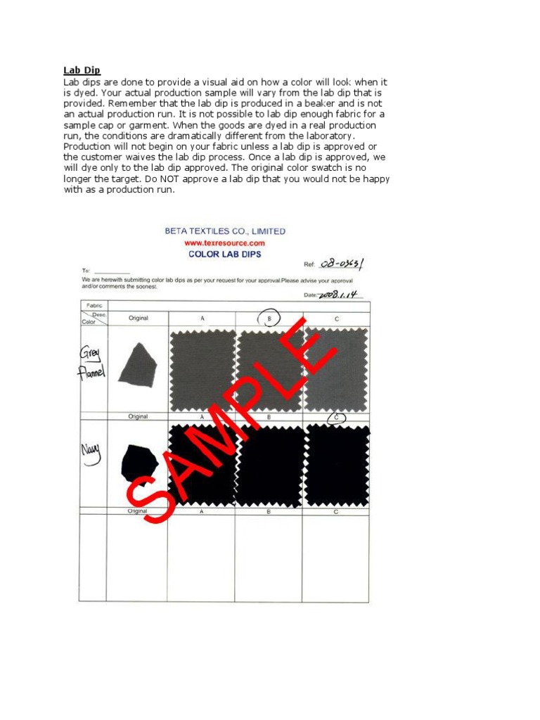 Lab Dips and Bit Looms: Understanding Fabric Development Samples | PDF ...