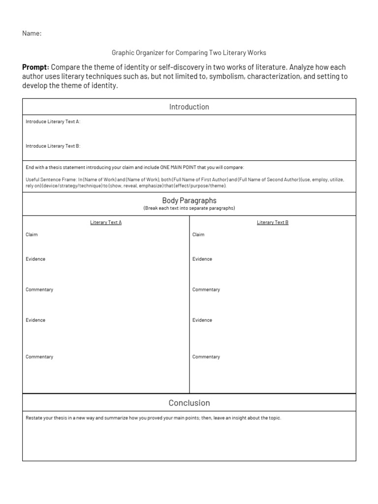 Graphic Organizer For Comparing Two Literary Works - Point-By-Point ...