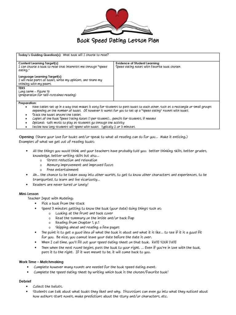 Book Speed Dating Lesson Plan | PDF | Learning | Cognition