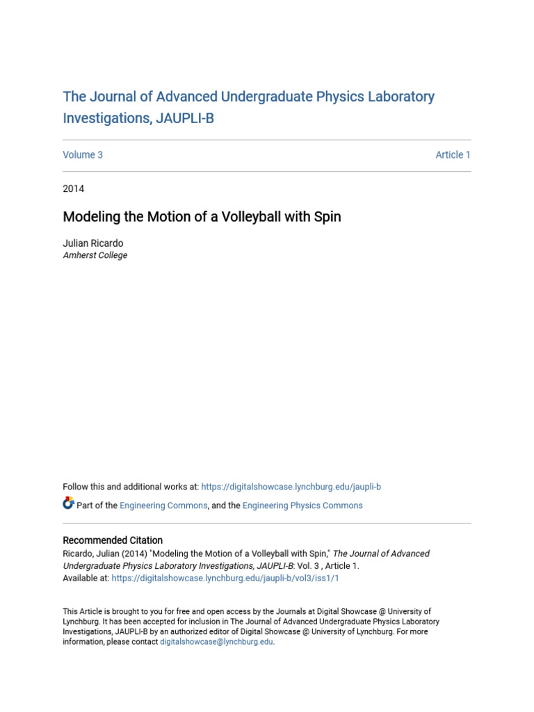 Modeling The Motion of A Volleyball With Spin | PDF | Force | Acceleration