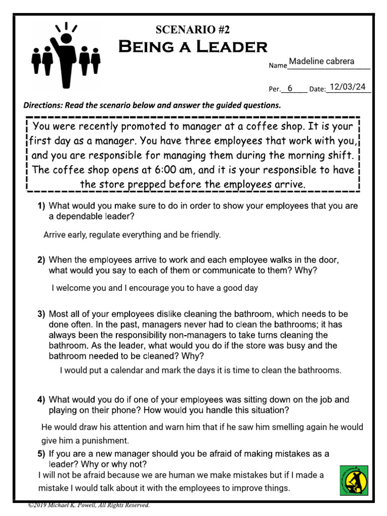 Madeline Cabrera Alcantara - Becoming A Leader Scenario 2 | PDF